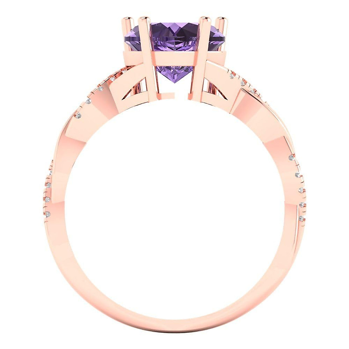 Clara Pucci 2.19ct Heart Cut Criss Cross Solitaire Halo Created Alexandrite Engagement Wedding Anniversary Bridal Ring 14k Rose Gold 7.5
