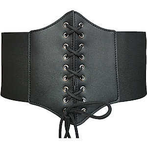 HOEREV Elastic Wide Band Elastic Tied Waspie Corset Waist Belt,XX-Large,Black
