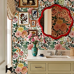 JiffDiff Black White Camellia Wildflower Floral Wallpaper Peel and Stick (118.1" x 17.3", White Camellia)