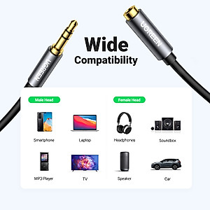 UGREEN Headphone Extension Cable 3.5mm Extension Gold Plated Aux Cable Audio Stereo Jack Male to Female TRS Cord Extender Compatible with iPhone iPad Phones Tablets Media Players, 6.6FT