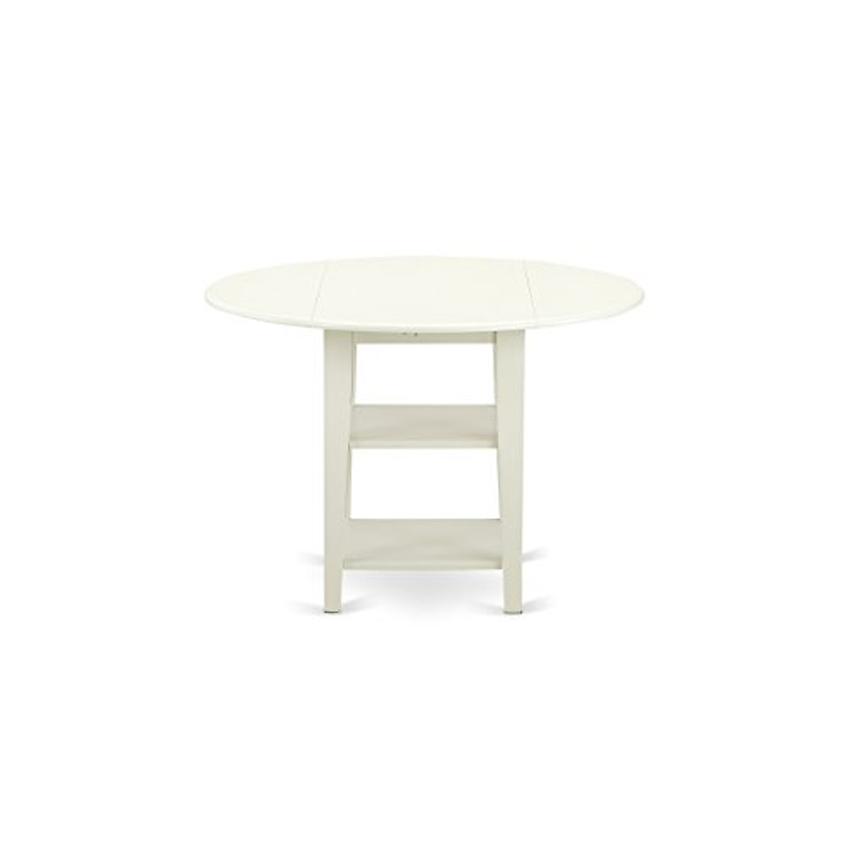 East West Furniture SUDA3-LWH-W 3 Piece Dining Room Table Set Contains a Round Dining Table with Dropleaf & Shelves and 2 Wood Seat Chairs, 42x42 Inch, Linen White