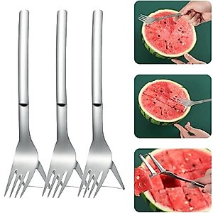 HUIKDY Watermelon Fork Slicer, 2-in-1 Watermelon Slicer Fork Stainless Steel Cutter, Summer Watermelon Cutting Fork, Multi-Purpose Fruit Forks (3pc)