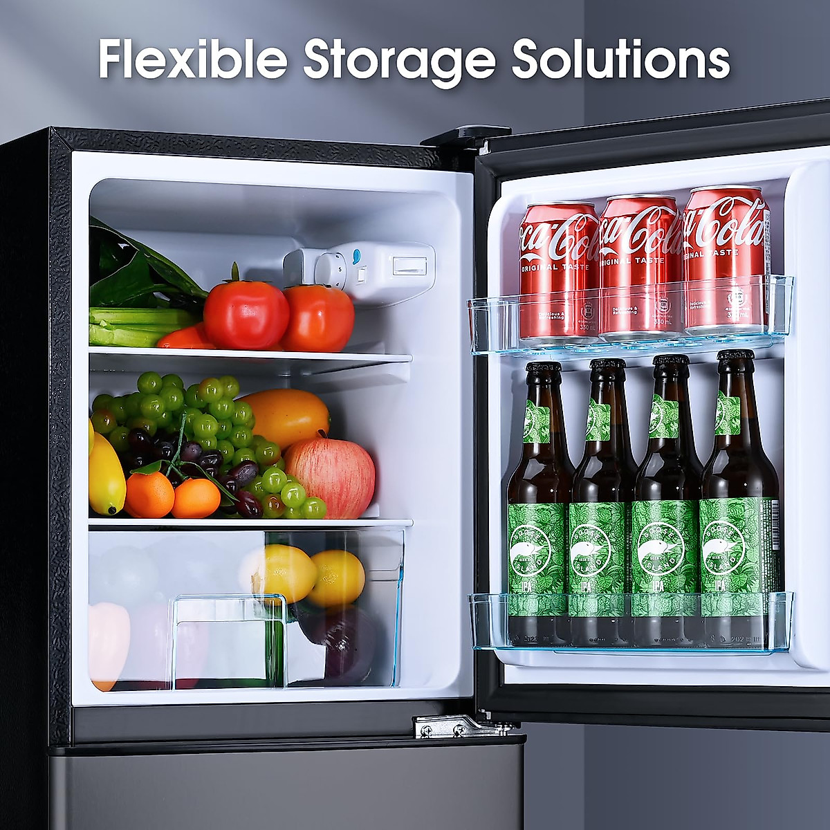 Anypro Fridge with Bottom Freezer and Drawer, 4.1 Cu.Ft Double Door Refrigerator with 7 Adjustable Temperature Settings for Bedroom, Dorm, Office, Apartment, Large Capacity, Black