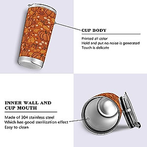 Jihqo Pumpkin Thanksgiving Harvest Tumbler with Lid and Straw, Insulated Stainless Steel Tumbler Cup, Double Walled Travel Coffee Mug Thermal Vacuum Cups for Hot & Cold Drinks 20oz