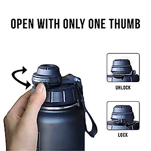 ARTS & CO. Success Facts Vacuum Insulated Stainless Steel Wide Mouth Leakproof Inspiration Sports Water Bottle 32 oz. (Deep Black)