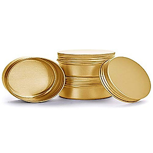 Gold 2 Ounce Aluminum Tin Jar Refillable Containers 60 ml Aluminum Screw Lid Round Tin Container Bottle for Cosmetic, Lip Balm, Cream, 30 Pcs
