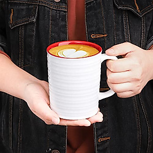 ZEAYEA Set of 6 Coffee Mug Set, 16 oz Large Coffee Cup with Handle for Coffee Cocoa Tea Milk, Ceramic Mug for Birthday, Party, Easy to Clean and Hold, White and Red