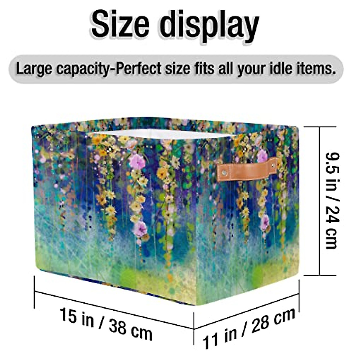 2Pack Large Collapsible Storage Bins,Art Painting Flower Floral Decorative Canvas Fabric Storage Boxes Organizer with Handles，Rectangular Baskets Bin for Home Shelves Closet Nursery Gifts
