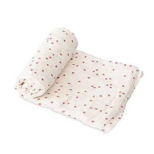 Red Rover Kids Cotton Muslin Swaddle - 47”x 47”- 100% Cotton – Machine Washable – Softer with Every Wash – Playful Designs -Soft, Breathable & Lightweight – Unisex (Cherry Petals)