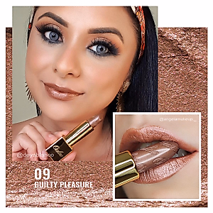 Oulac Brown Lipstick for Women with Metallic 3D Shine Lightweight Hydrating Formula, High Impact Lip Color, Vegan Beauty, Full Coverage Lip Makeup, Christmas Gifts for Women, Guilty Pleasure (09)