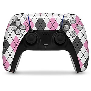 WraptorSkinz Skin Wrap compatible with Sony PS5 DualSense Controller Argyle Pink and Gray (CONTROLLER NOT INCLUDED)