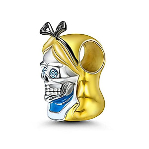 GNOCE Yellow Hair Skull Charms Sterling Silver Charm Bead Fit Bracelet/Necklace Jewelry Gift for Women