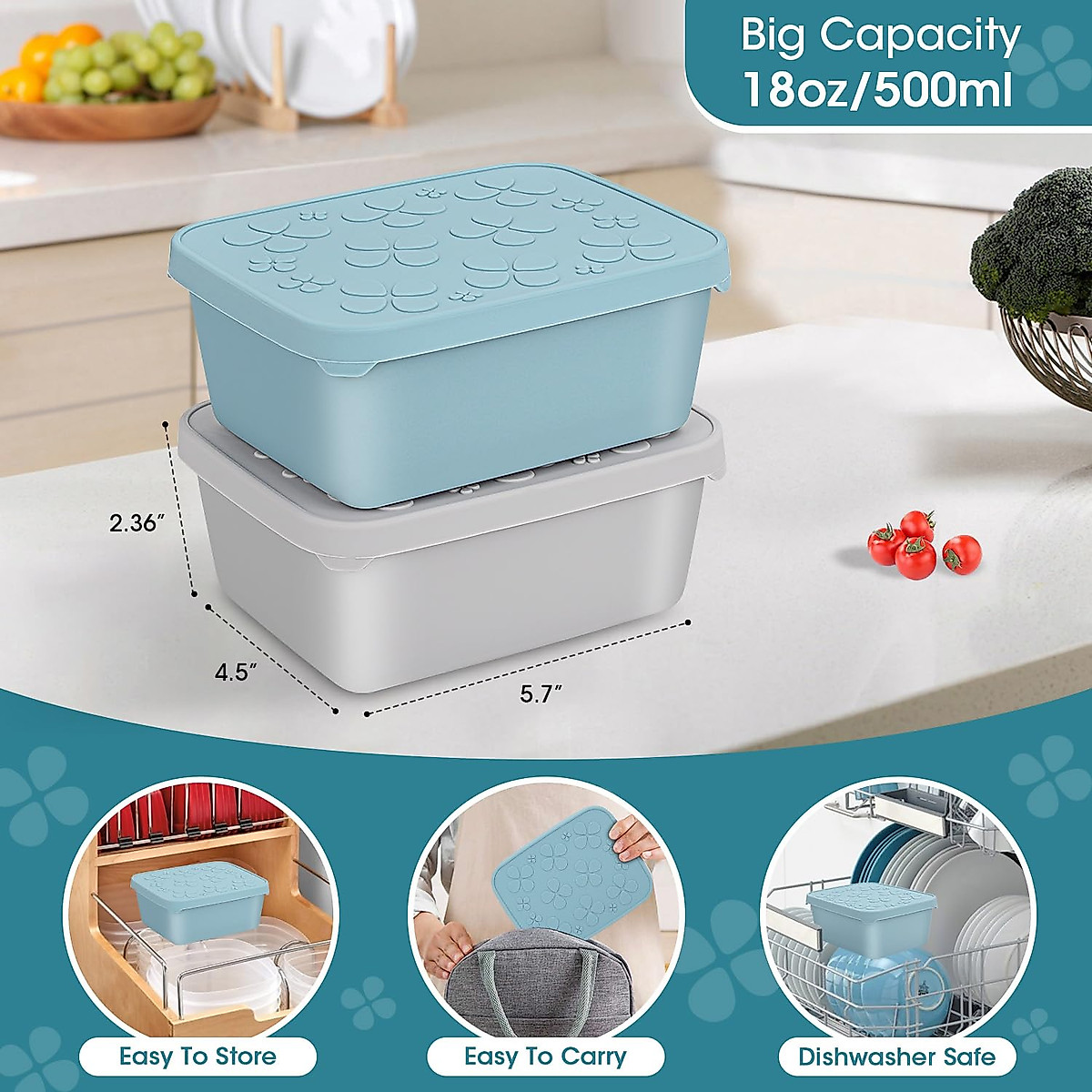 Oyrlize 4Pack Stainless Steel Snack Containers (18oz/1.6oz)- Snackbox Reusable Small Lunch box Leakproof Stainless Steel Food Storage Container Metal Mini Bento Box with Dip Containers