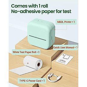 Memolife M02L Mini Printer Sticker Maker - Inkless Printer with 1 Roll Non-Adhesive Paper, Sticker Printer Machine for IOS + Android, Bluetooth Thermal Printer for Organizing Office Documents Printing