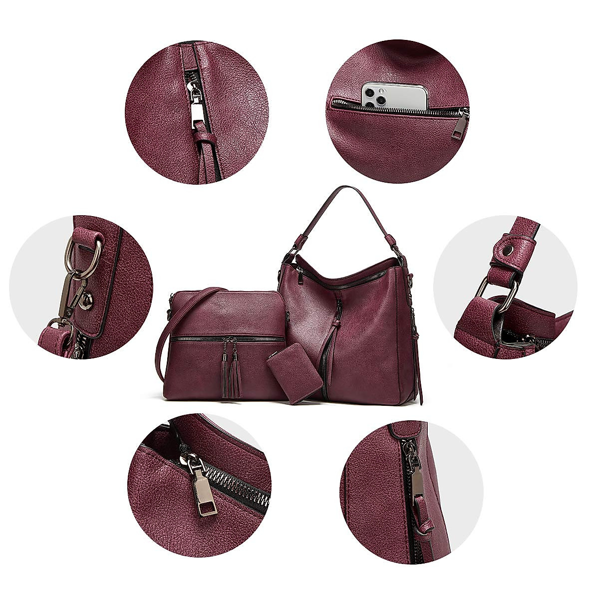 Women Fashion Handbags Wallet Tote Bag Shoulder Bag Top Handle Satchel Purse Set 3pcs