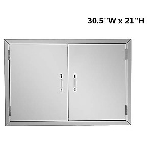 ROVSUN Outdoor Kitchen Access Door, 30.5" W x 21" H Double BBQ Door, 304 Stainless Steel for Outside Kitchen Commercial Grilling Station Barbeque Grill Oven Island Outside Storage Cabinet