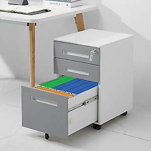 YIGUO 3 Drawer Mobile File Cabinet with Lock