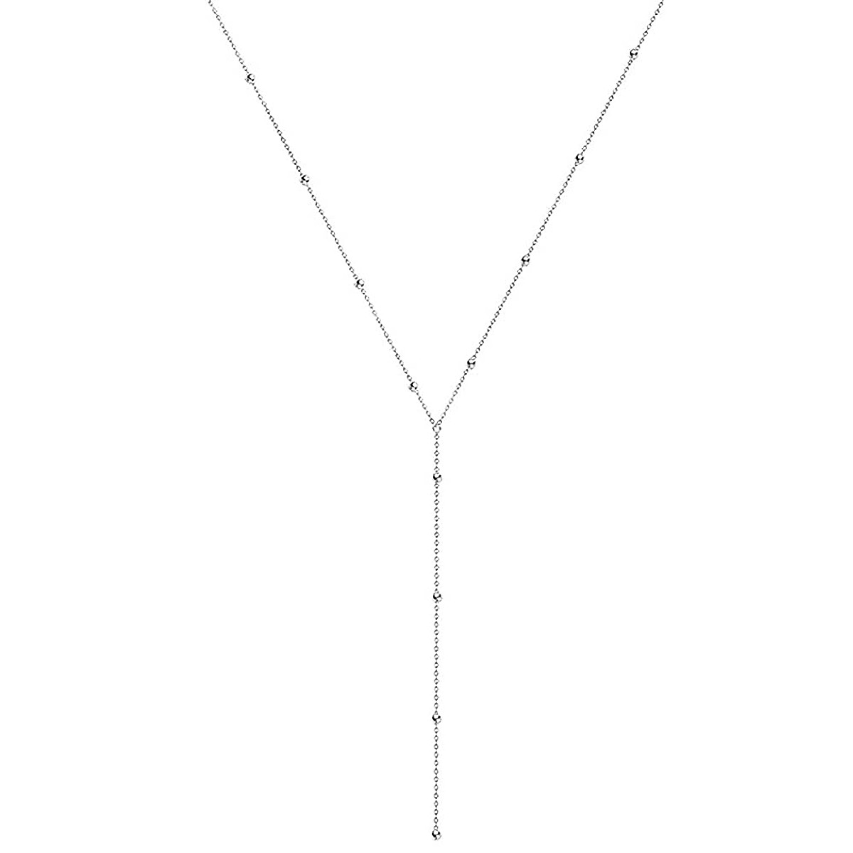 Ball Bead Y Necklace for Women Girls Silver Plated Fashion Choker Chain Drop Adjustable Hypoallergenic Simple Jewelry 17 Inch (Sliver)