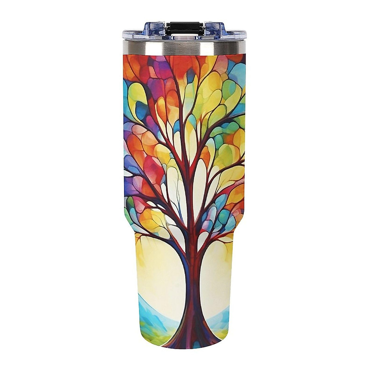 FZQVSGW Tree 40 Oz Tumbler with Handle And Straw Stainless Steel Vacuum Insulated Tumblers Reusable Keep Drinks Cold Coffee Cup Holder Friendly Gifts for Women Men Car Gym Travel