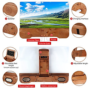 HSRBO 14" Cell Phone Screen Magnifier with Wireless Speaker Foldable Phone Stand with HD Screen Amplifier for Movies,Videos,Reading,Gaming,Compatible with All Smartphones （Wood Color）