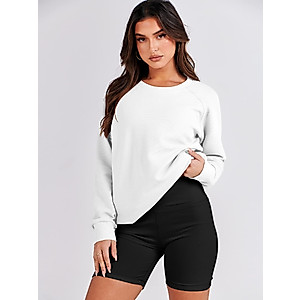 ANRABESS Womens Oversized Sweatshirt Crewneck Long Sleeve Tunic Pollover Shirt Side Zipper Hoodie Sweater 2025 Spring Clothes White X-Large