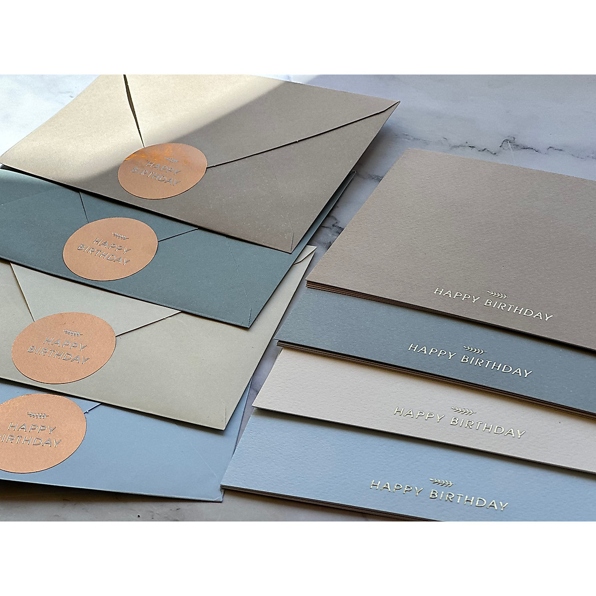 RUN2PRINT Happy Birthday Cards With Envelopes & Stickers - Elegant Dusty Blue Emboss Gold Foil Pressed - Blank Notes Wedding, Bridal, Baby Shower, Business and Formal All Occasion Cards (Dusty Blue)