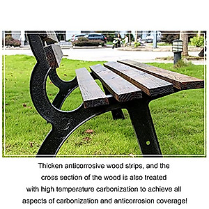 LASEVE Garden Benches, Solid Wood Garden Bench with Backrest, Outdoor Wooden Park Bench, Cast Iron Tripod Rust-Proof Leisure Retro Patio F Suitable for Outdoor and Indoor