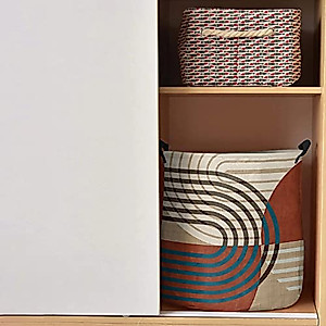 Boho Geometric Large Laundry Basket, Waterproof Laundry Hamper for Baby Clothes, Middle Century Abstract Art Aesthetics Foldable Laundry Baskets with Handles, 13.8''x17''