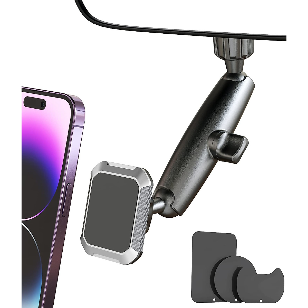 APPS2Car Magnetic Phone Car Mount Rear View Mirror Phone Holder for Car Long Arm Low Profile Strong Magnets Adjustable Angles & Heights for All Cell Phones, iPhone Fits 16-22mm Round Mirror Neck