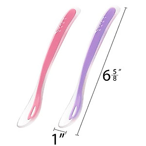 Cuddle Baby, Gum Friendly Soft Silicone Baby Spoons, 4-Pack, First Stage Feeding Spoon Gift Set for Baby Girls BPA Lead Phthalate and Plastic Free, Pink/Purple