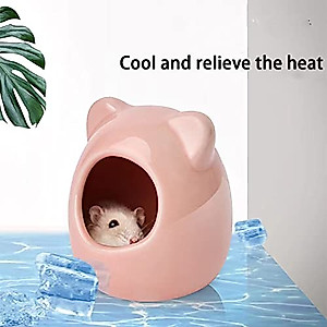 Small Pet Hideout Pink Ceramic House Cute Cave Critter Hut Nest for Mini Animals Gerbils Chinchillas Hamster Mice Rat - S/L