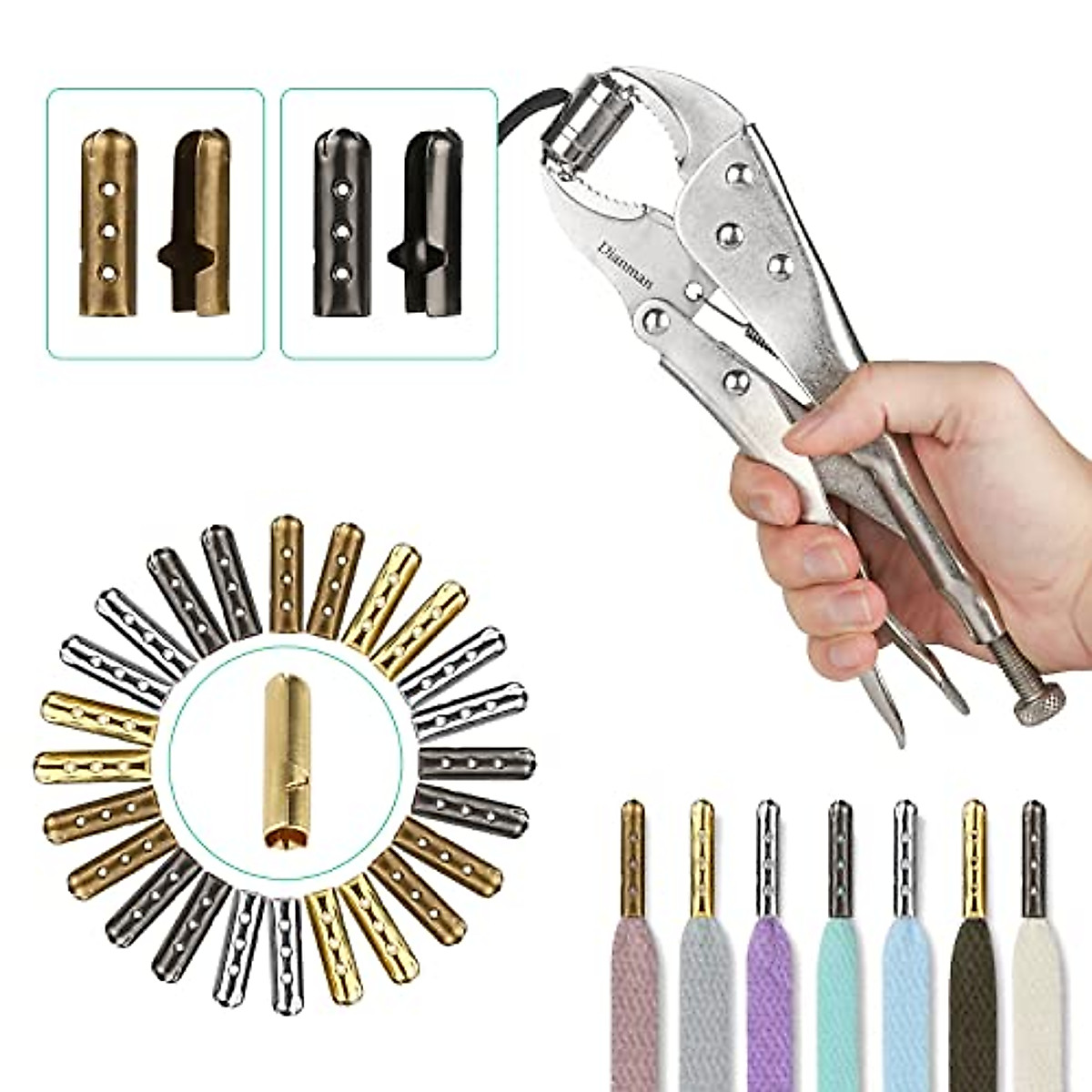 Dianman Heavy Duty Aglet Crimping Tool Shoelace Aglets Tool for Repair Shoelace Tips End Hoodie Aglets Plier Aglets Installation Tool (Metal)
