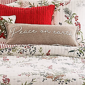 Levtex Home - Winterberry Forest - Decorative Pillow (12x24in.) - Peace on Earth - Taupe and White