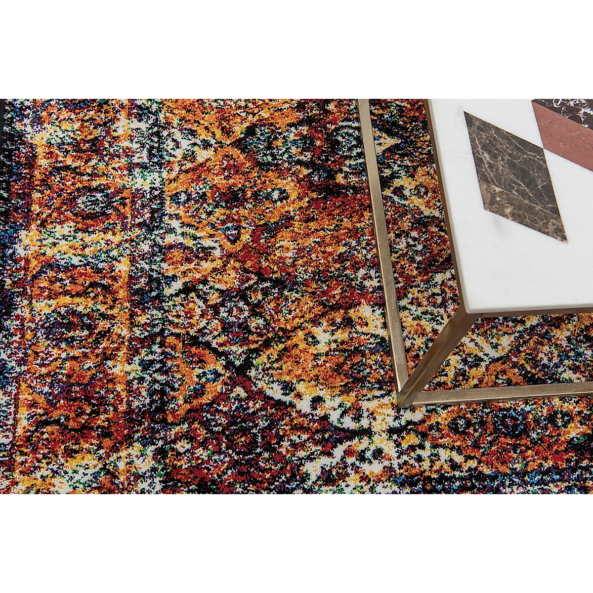 Unique Loom Rosso Collection Vintage, Traditional, Bohemian, Geometric, Border, Distressed, Southwestern Area Rug, 8 ft x 10 ft, Orange/Black