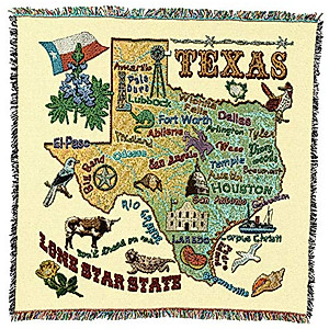 Pure Country Weavers State of Texas Lap Square Blanket - Gift Tapestry Blanket Throw Woven from Cotton - Made in The USA (54x54)