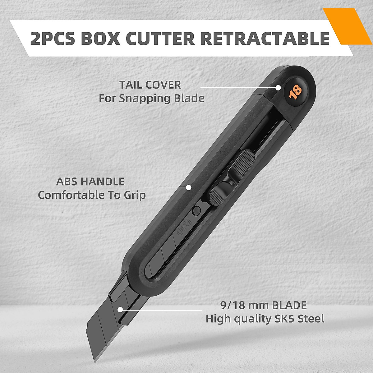 deli 3pcs Utility Knife Box Cutters Set, Retractable Box Opener, Sharp Cartons Cardboard Cutter Razor Knife, Light-weight and Compact Perfect for Office and Home Use