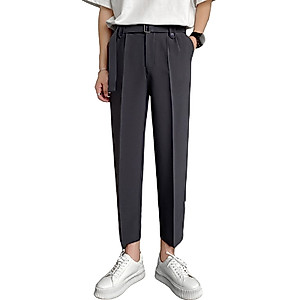 Maiyifu-GJ Men's Straight Leg Stretch Pant Summer Casual Slim Suit Pant Solid Color Lightweight Business Trousers Streetwear (Dark Grey,34)