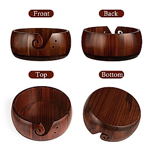 Wooden Yarn Bowl Holder, Craft Knitting Bowl with 8pcs Metal Crochet Hooks, 7.9''Large Yarn Holder Dispenser Yarn Storage Bowls, for Knitters & Crocheters (Brown 7.9 inch)