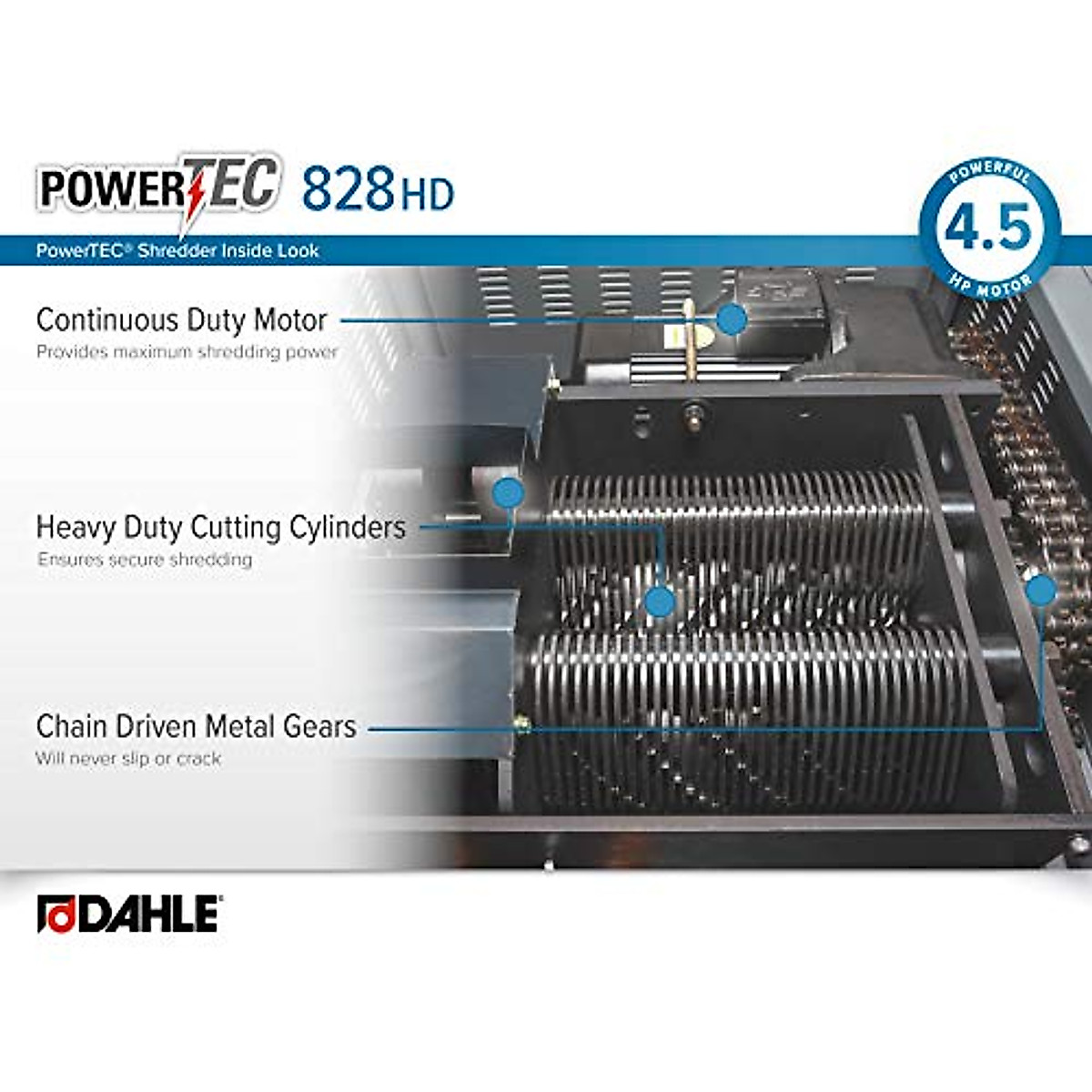 Dahle PowerTEC 828 HD Hard Drive and Paper Shredder, Cross Cut, Shreds 3.5" Hard Drives, CDs/DVDs, Paper, Chain Driven 4.5 Hp Motor, P-3 Security/H-4