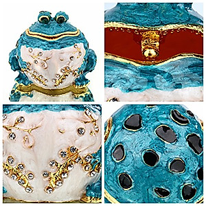 YU FENG Hinged Frog Trinket Jewelry Box Crystal Jeweled Small Cute Frog Animal Figurines Collectible