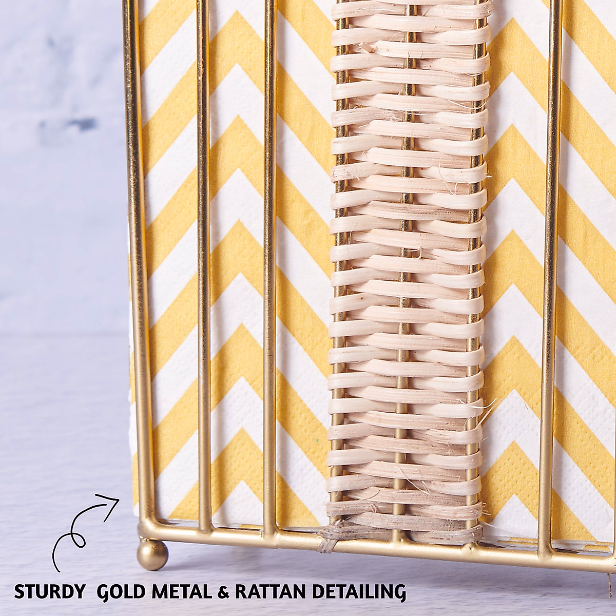 Folkulture Napkin Holder for Table, Napkin Holder for Kitchen Countertop, Square Paper Napkin Holder Modern for Table Decor, Farmhouse Tissue Holder for Centrepiece Decor, Gold