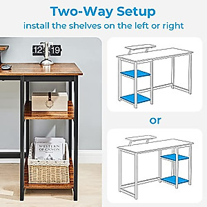 GreenForest 39 inch Walnut Computer Desk with Monitor Stand and Reversible Storage Shelves and 69 inch L Shaped Desk with Drawers and with Power Outlet