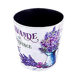Scakbyer 10L/2.64 Gallon Trash Can, Decorative Waste Basket, PU Leather Waste Paper Basket, Waterproof Garbage Can for Bathroom, Bedroom, Office, Kitchen and Living Room - Lavender