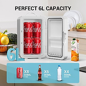 Suavo 6L/8 Cans Mini Fridge for Bedroom, 110V AC/12V DC Portable Thermoelectric Cooler and Warmer Compact Refrigerators for Skincare Beverages Medications, Small Fridge for Home, Office, Dorm, and Car