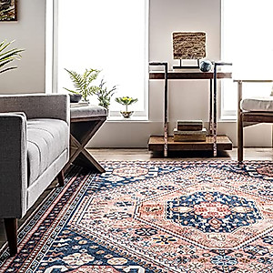 nuLOOM Nevaeh Machine Washable Bohemian Medallion Area Rug, 6' x 9', Blue