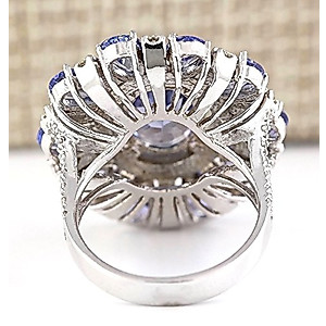 PR Jewerly Women Elegant 925 Silver Blue Tanzanite Gemstone Flower Cluster Ring Engagement (7)