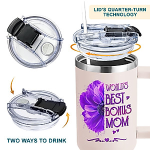 TAMUNBEE Best Bonus Mom Gifts From Daughter, Son - Birthday Gift For Bonus Mom - Stepmom Mothers Day, Christmas, Step mom Gifts Idea For Mother In Law, Stepmom Tumbler 40oz with Handle & Straw
