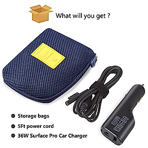 Surface Pro Car Charger Surface Laptop Car Charger, 36W 12V 2.58A Power Supply for Microsoft Surface Pro 3/4/5/6/Book/Go, Surface Laptop car Charger with USB 2.0 Port (5Ft Cord) Include Travel Case