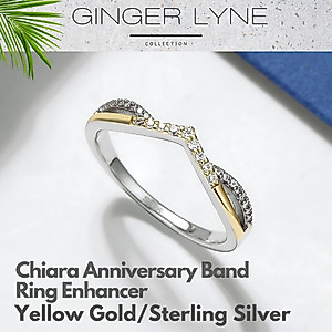 Chiara Wedding Band for Women by Ginger Lyne | Sterling Silver Gold Anniversary Ring for Her | V Shape Cubic Zirconia Ring Enhancer