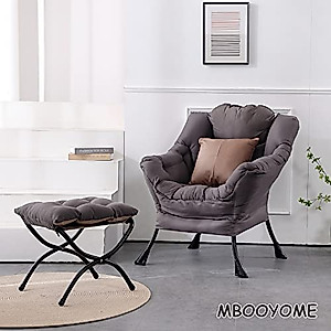 MBOOYOME Lazy Lazy Chair with Ottoman, Modern Soft Reading Chair Accent Contemporary Lounge Leisure Sofa Chair with Armrests and a Side Pocket for Living Room, Bedroom, Dorm & Office, Dark Grey